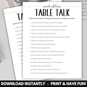 Work Party Games, Table Talk Icebreaker Game, Getting to Know You ...