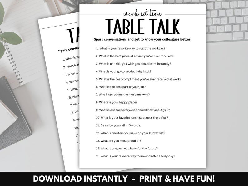 Work Party Games, Table Talk Icebreaker Game, Getting to Know You ...