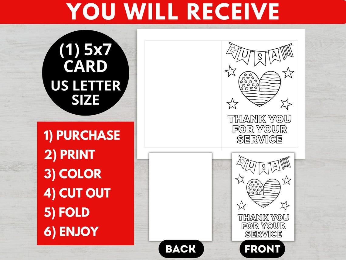 Veterans Day Coloring Card, Veterans Day Thank You Card, Homemade Cards ...