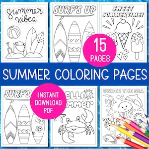 Summer Coloring Pages, Fun Printable Activity, Instant Download ...