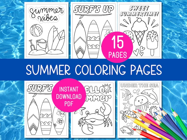 Summer Coloring Pages, Fun Printable Activity, Instant Download ...