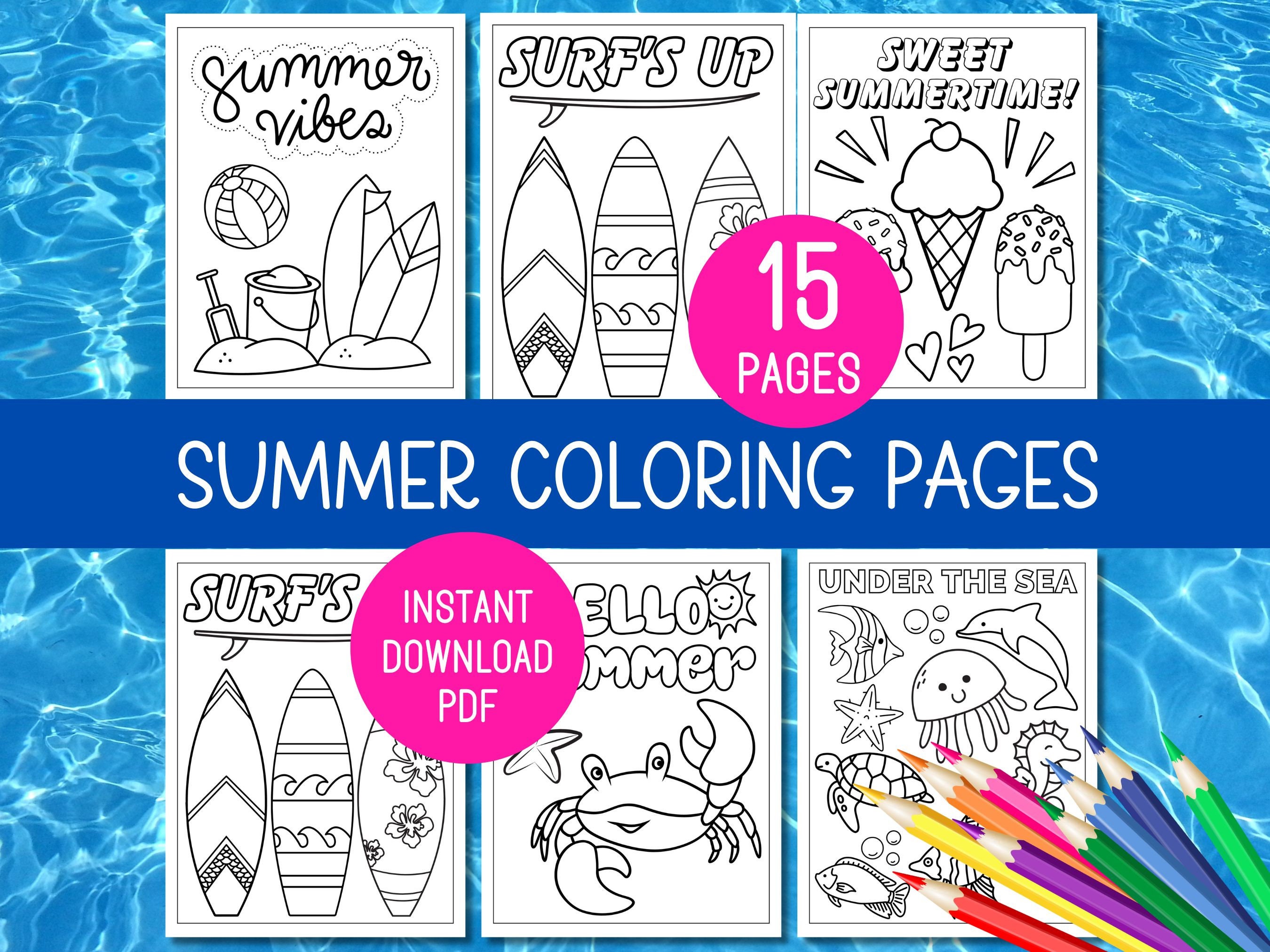 Summer Coloring Pages, Fun Printable Activity, Instant Download ...