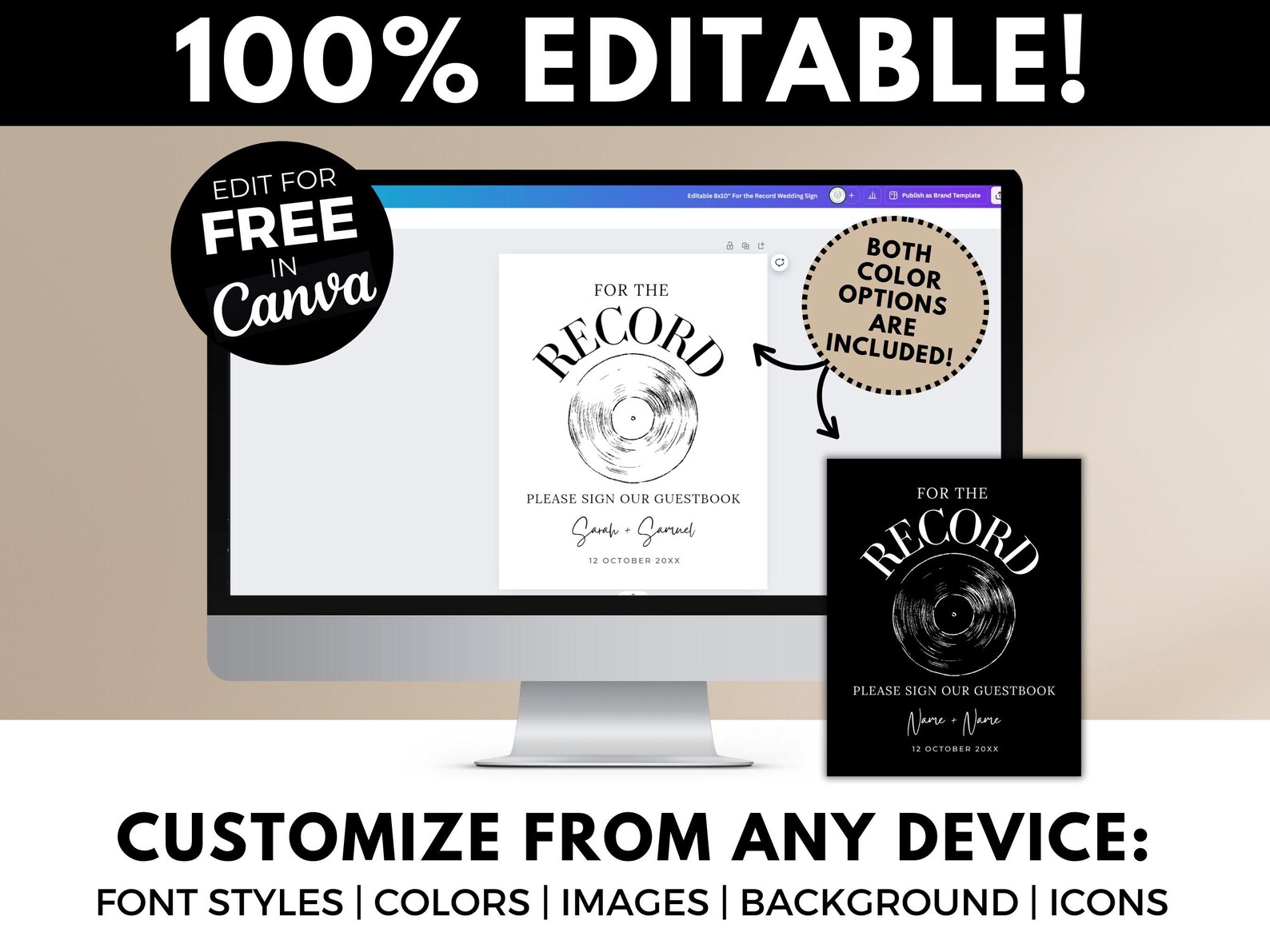 For the Record, Please Sign Our Record Guestbook, Wedding Record Sign ...