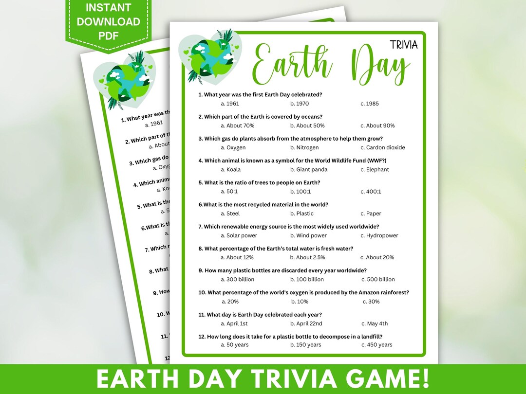 Earth Day Trivia Game, Printable Earth Day Games, Earth Day Activity ...