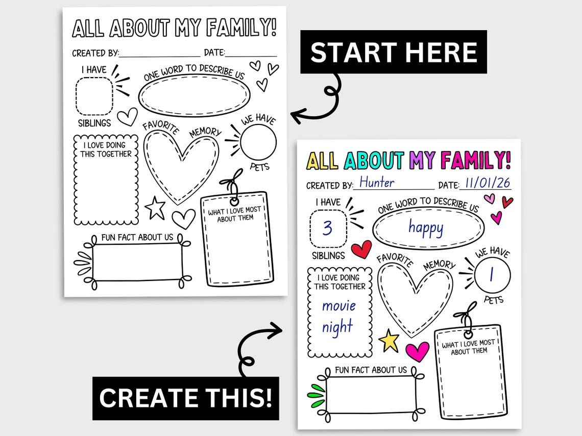 All About My Family Printable Worksheet, Get to Know Me, Preschool ...