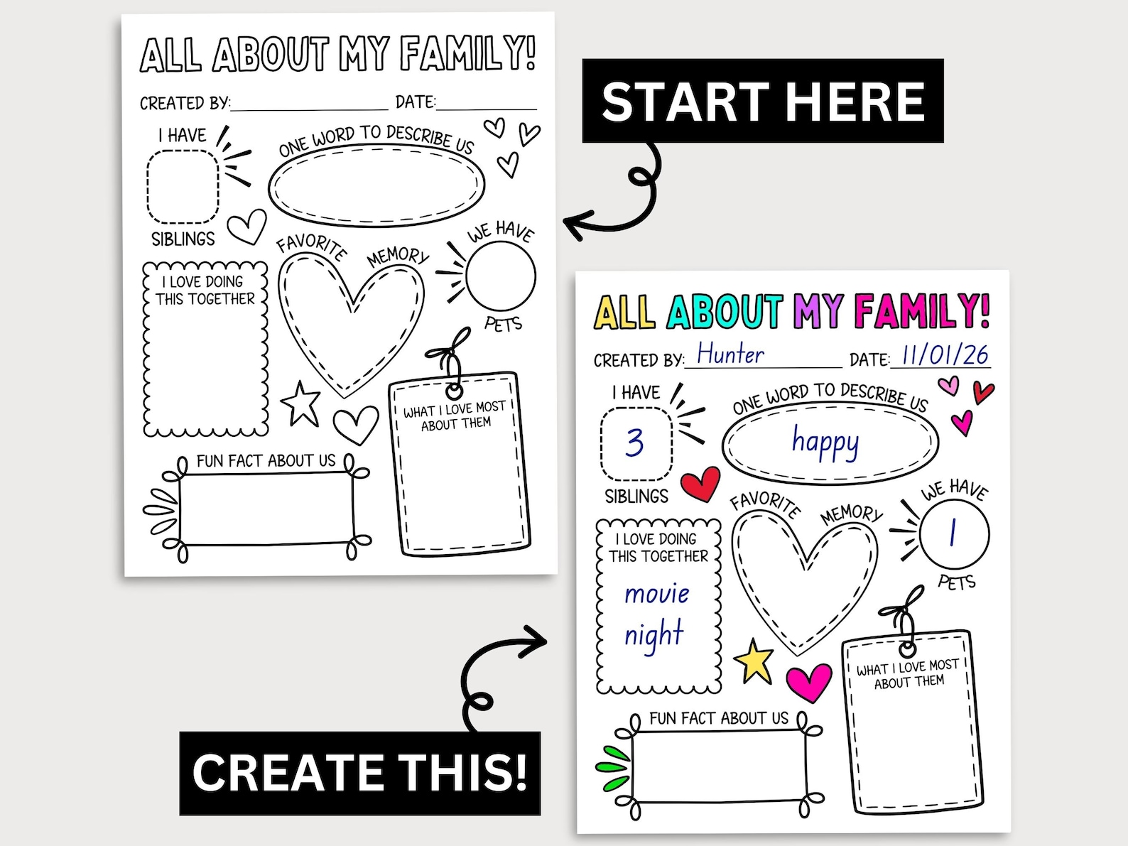All About My Family Printable Worksheet, Get to Know Me, Preschool ...