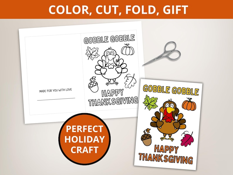 Thanksgiving Coloring Card, Printable Holiday Card for Kids, Thinking ...