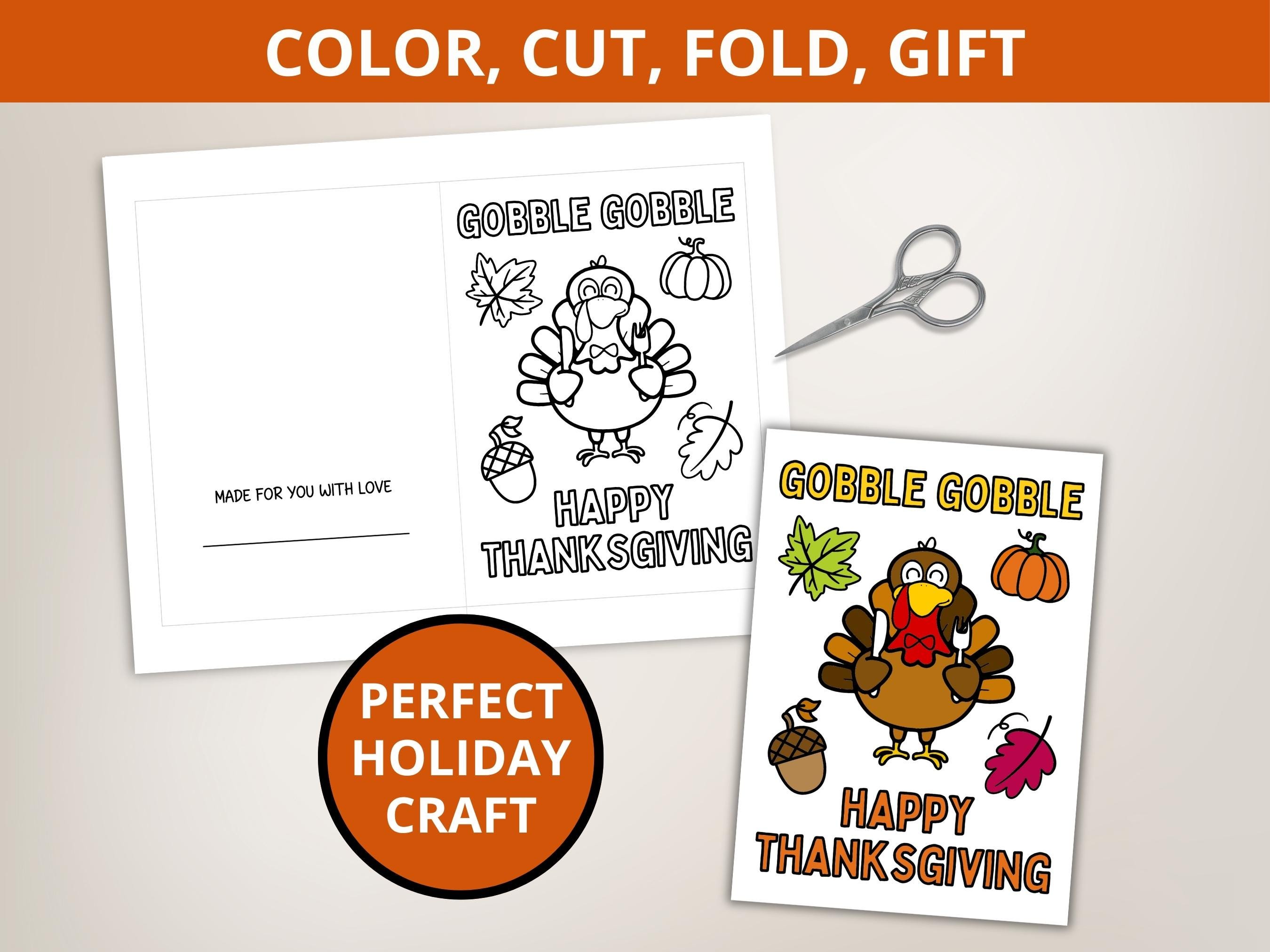 Thanksgiving Coloring Card, Printable Holiday Card for Kids, Thinking ...