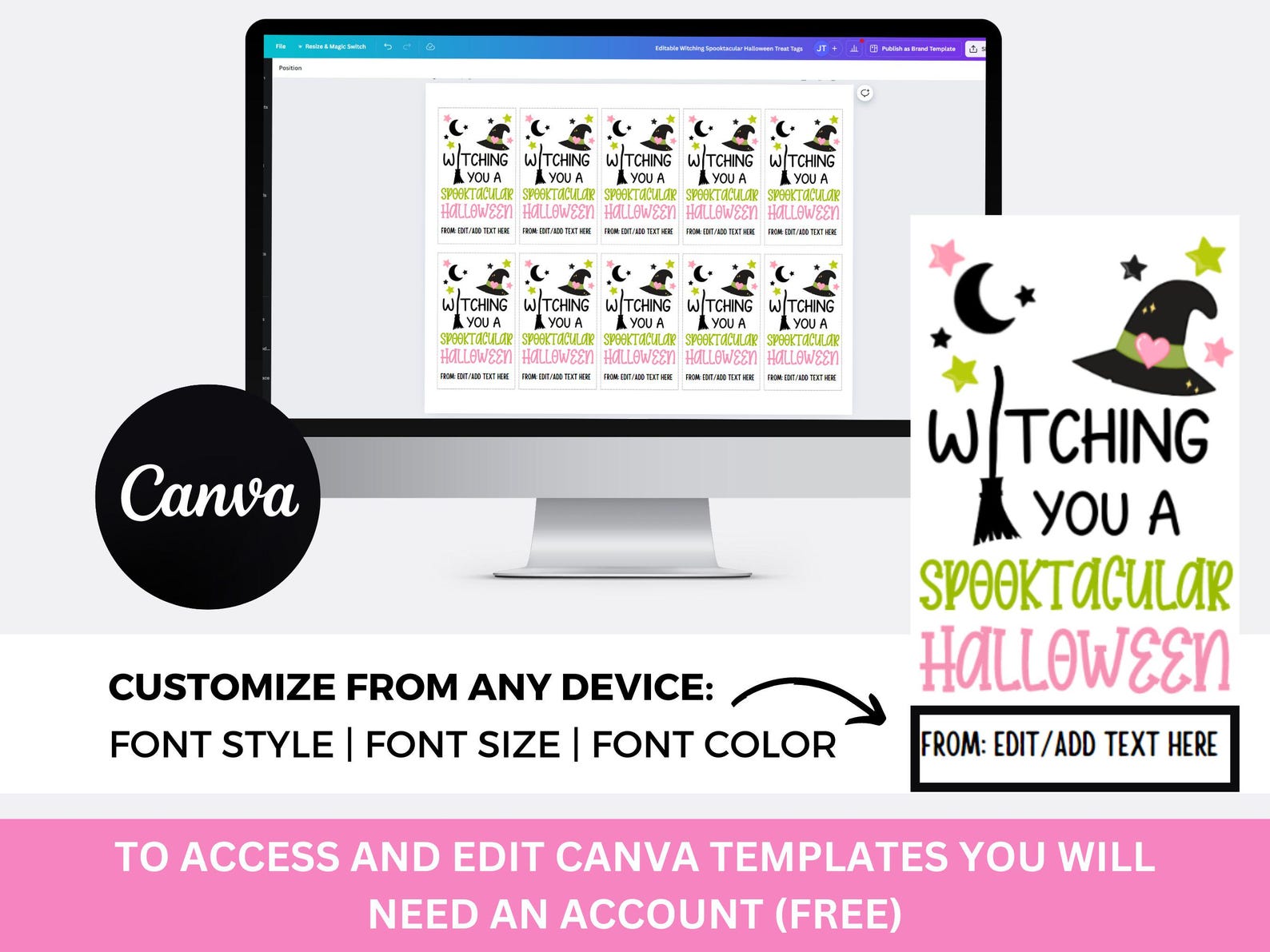 Editable Halloween Treat Tags, Spooktacular Party Favor Tag, Spooky ...