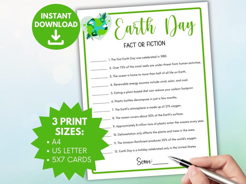 Earth Day Fact or Fiction Game, Printable Earth Day Games, Earth Day ...