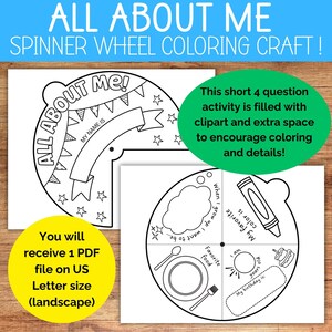 All About Me Spinner Wheel Coloring Craft, Back to School Template ...