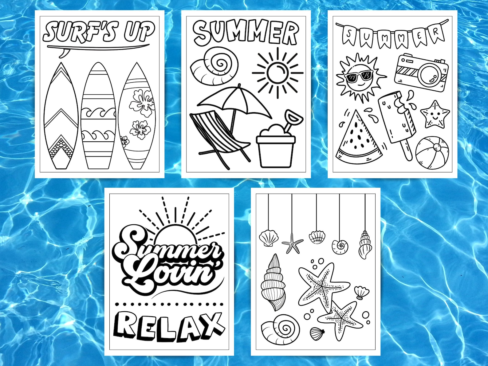 Summer Coloring Pages, Fun Printable Activity, Instant Download ...