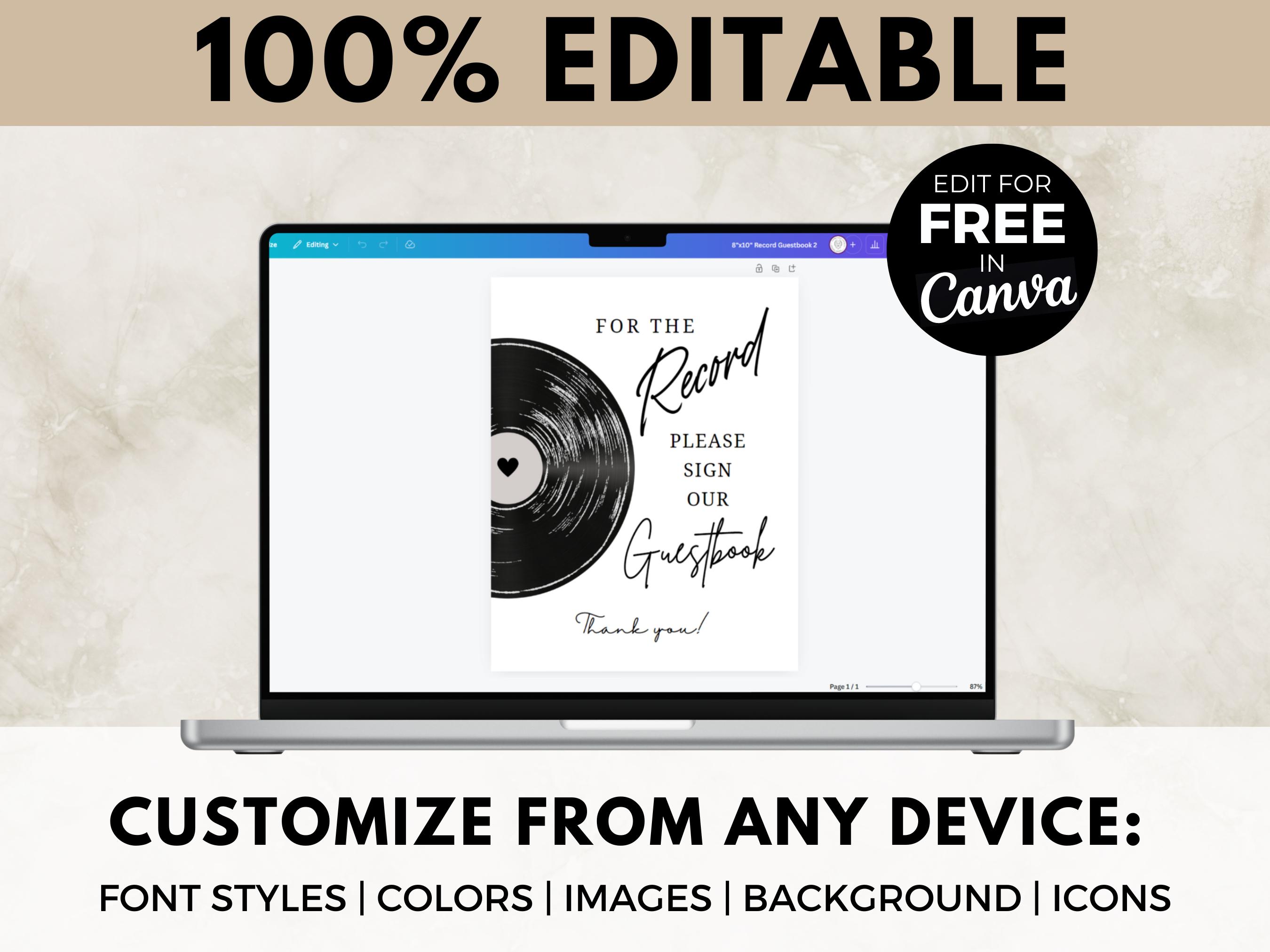 For the Record Sign, Record Guest Book Sign, Sign Our Guestbook, Custom ...