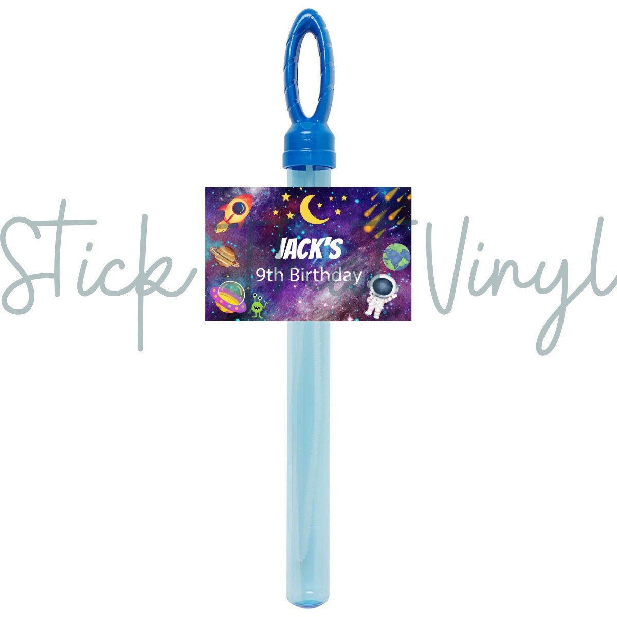 Space Bubble Wand Stickers Personalised Stickers Birthday Out of This ...