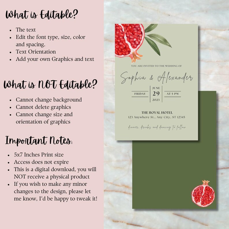 Pomegranate Wedding Invitation Template Digital Invitation Editable ...