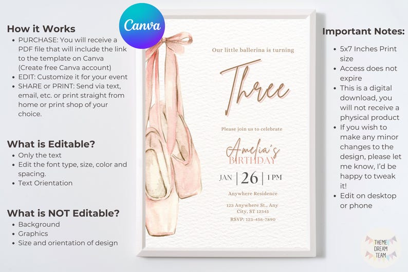 Elegant Ballerina Birthday Invite Template Dancer Birthday Pink Tutu ...