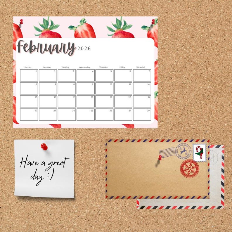 Printable February 2026 Calendar: Watercolor Fruit Design (digital ...