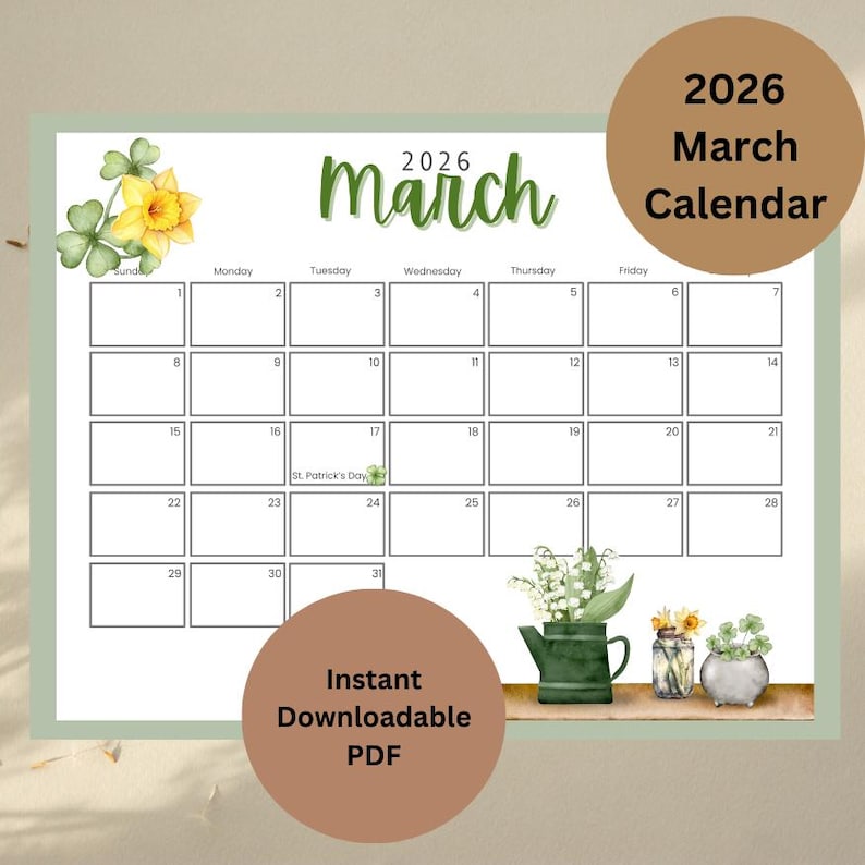 Printable March 2026 Calendar: Fillable Watercolor Kids Calendar (PDF ...