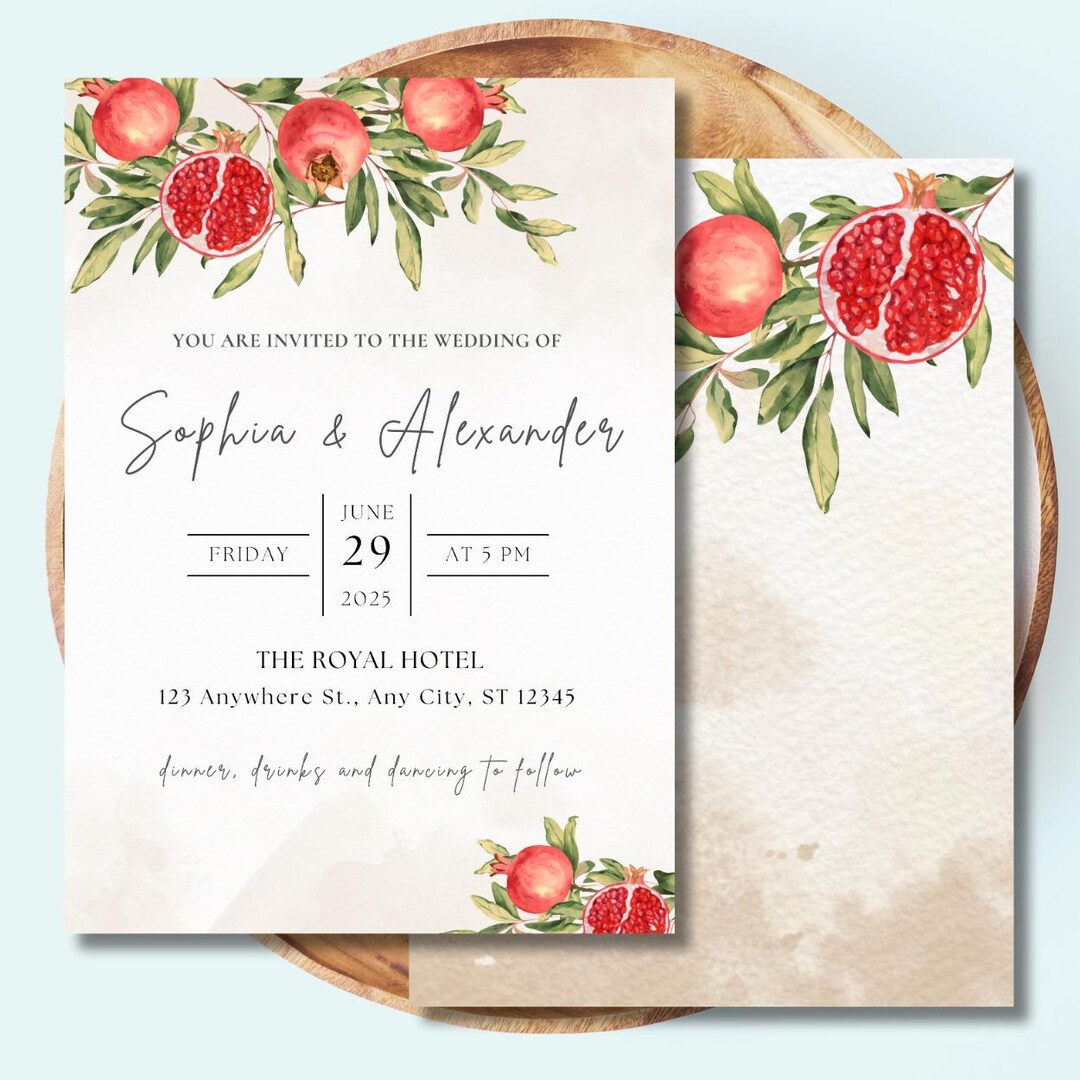 Pomegranate Wedding Invitation Template Rustic Digital Invitation ...