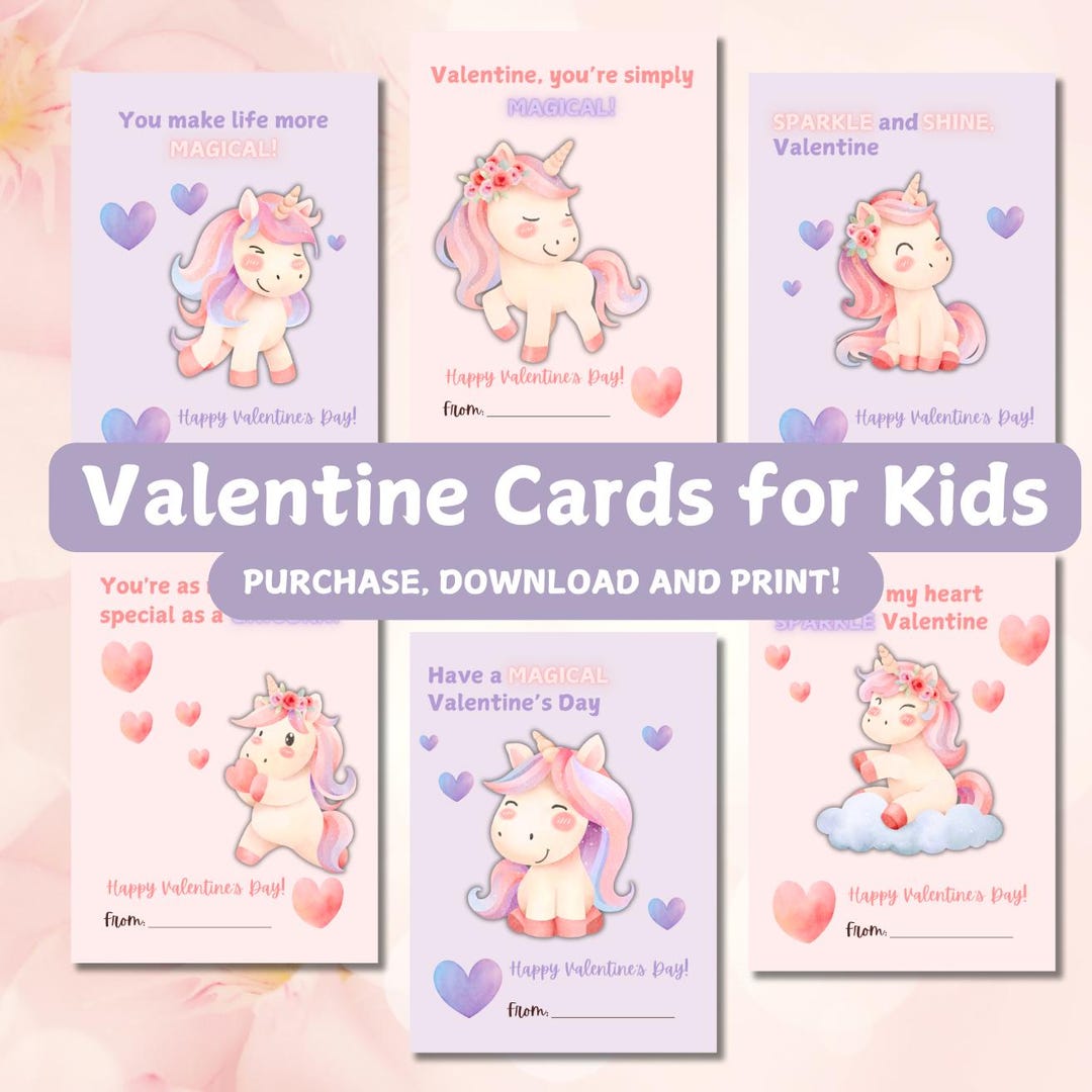 Unicorn Valentine's Day Cards for Kids Printable Unicorn Valentine ...
