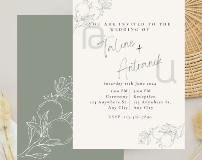Pomegranate Wedding Invitation Template Rustic Digital Invitation ...