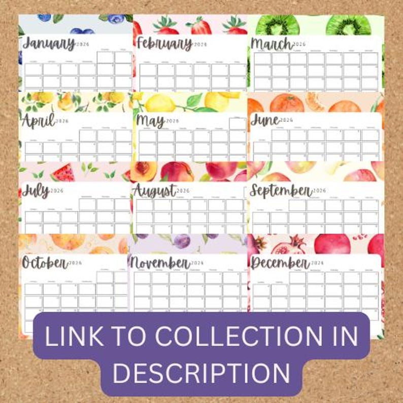 Printable February 2026 Calendar: Watercolor Fruit Design (digital ...