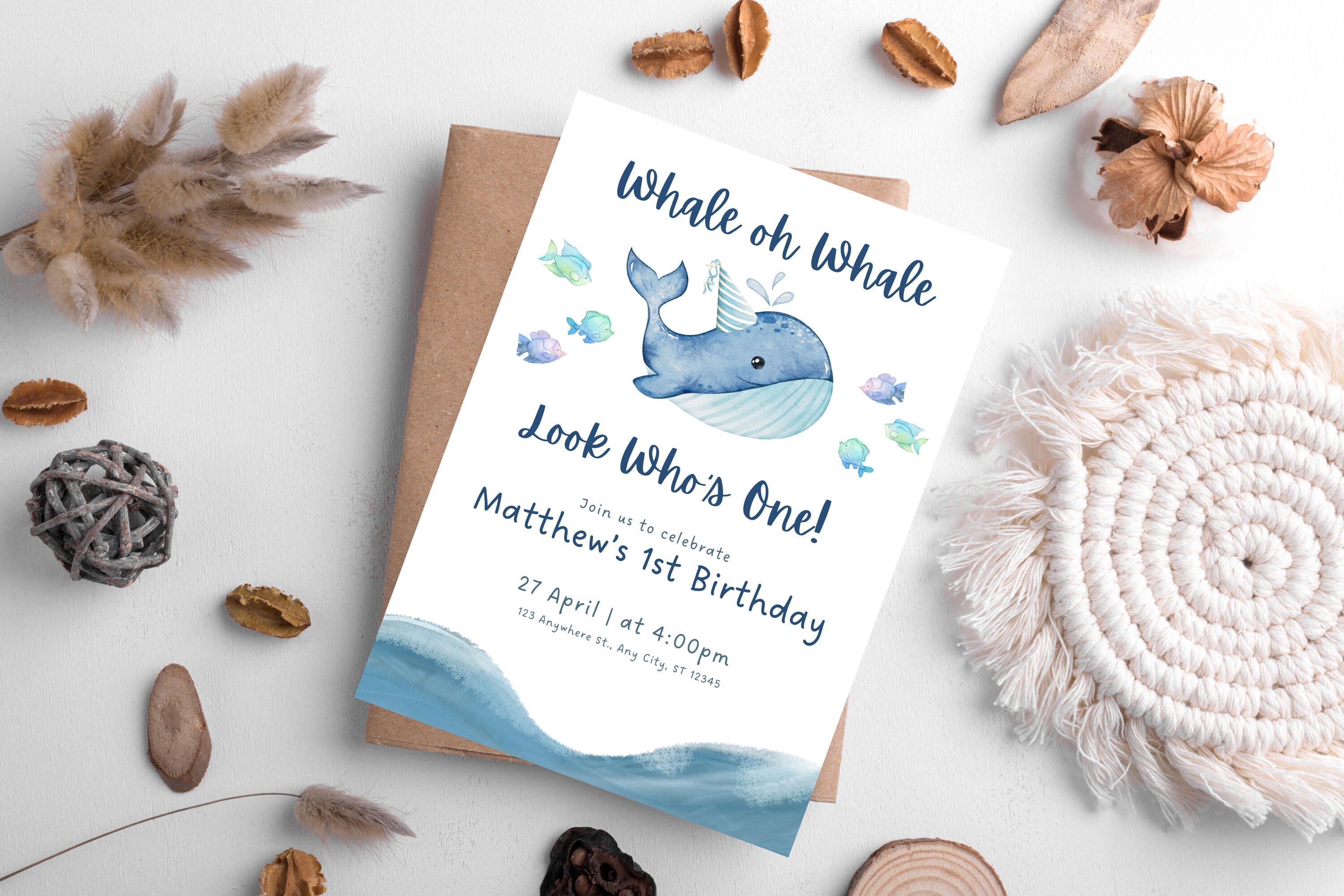 Whale Birthday Invitation Template Editable Instant Download Boy Whale ...