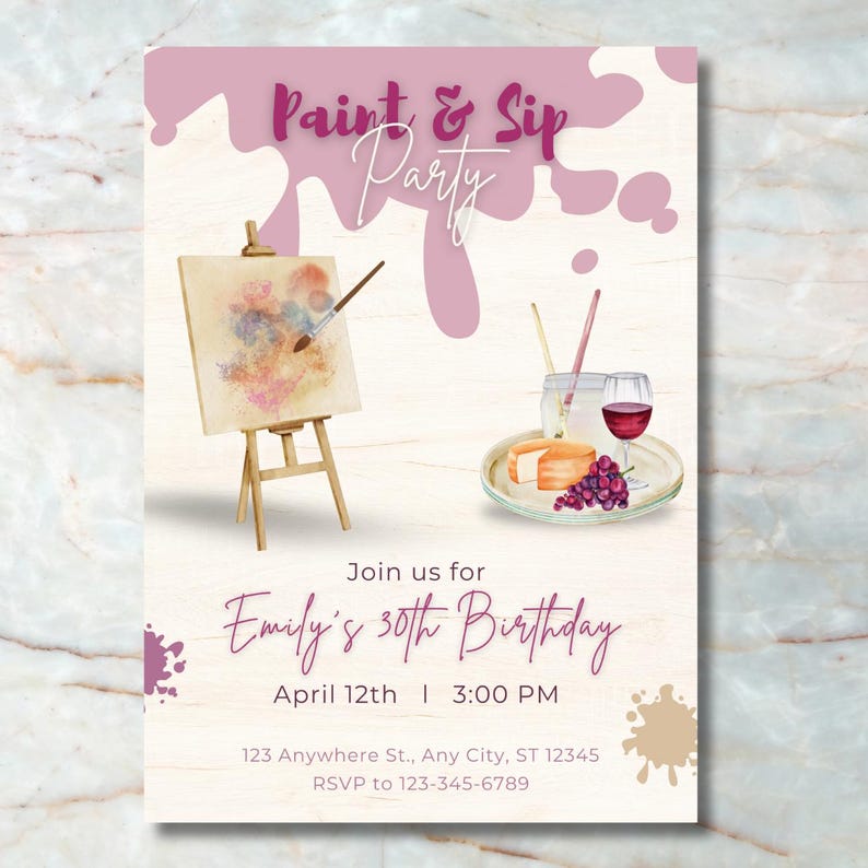 Paint and Sip Birthday Invitation Template Adult Birthday Party Invite ...