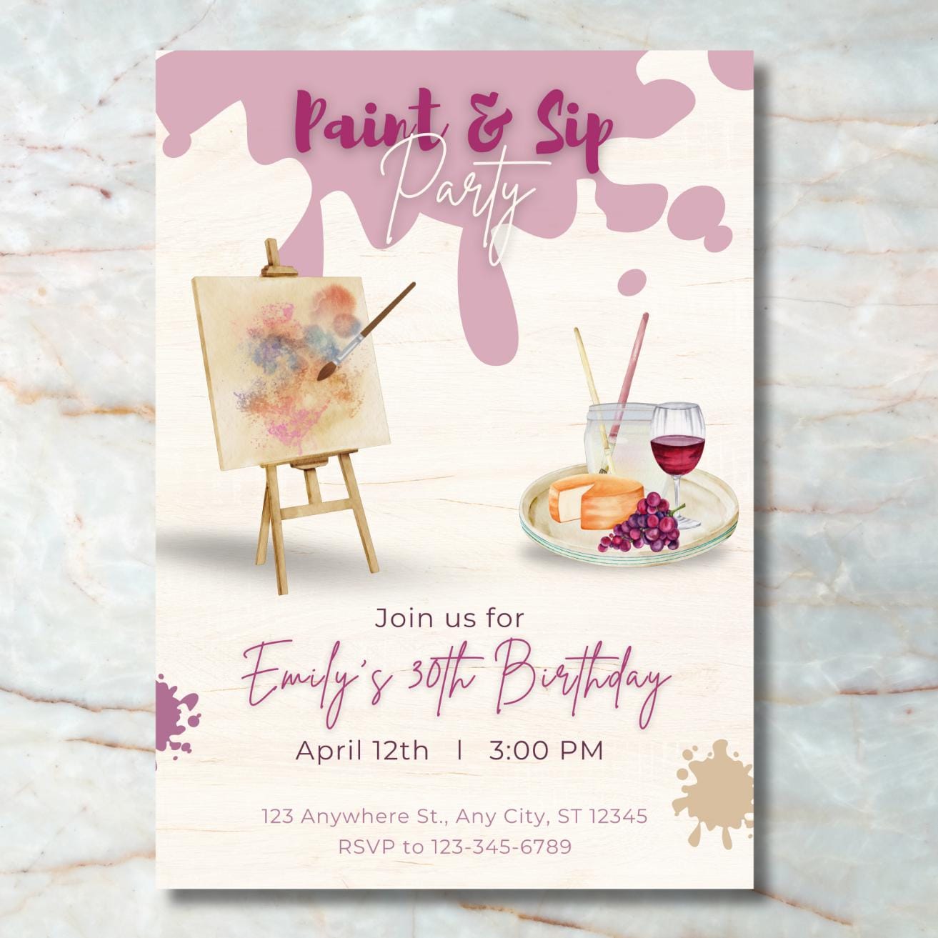 Paint and Sip Birthday Invitation Template Adult Birthday Party Invite ...