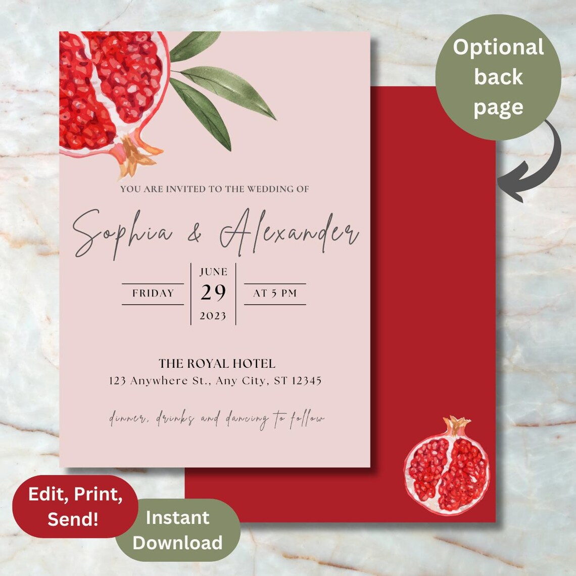Pomegranate Wedding Invitation Template Digital Invitation Editable ...