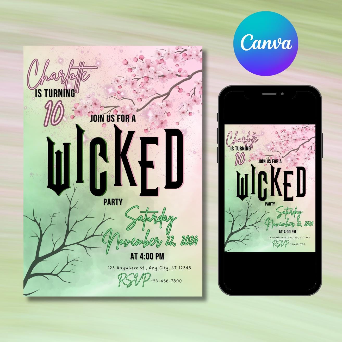 Wicked Birthday Invite Template Wicked Birthday Girl Digital Invitation ...