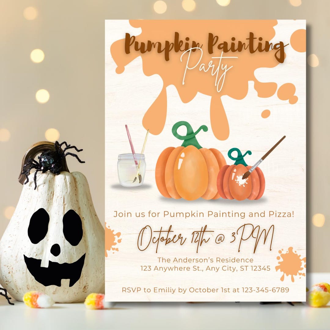 Pumpkin Painting Party Invitation Pumpkin Template October Party ...