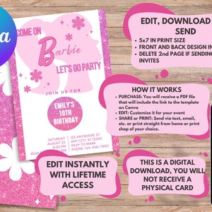 Barbi Birthday Invite Template Barbi Birthday Fantasy Girl Digital ...