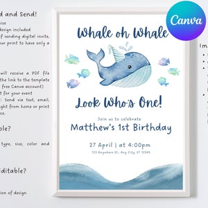 Whale Birthday Invitation Template Editable Instant Download Boy Whale ...