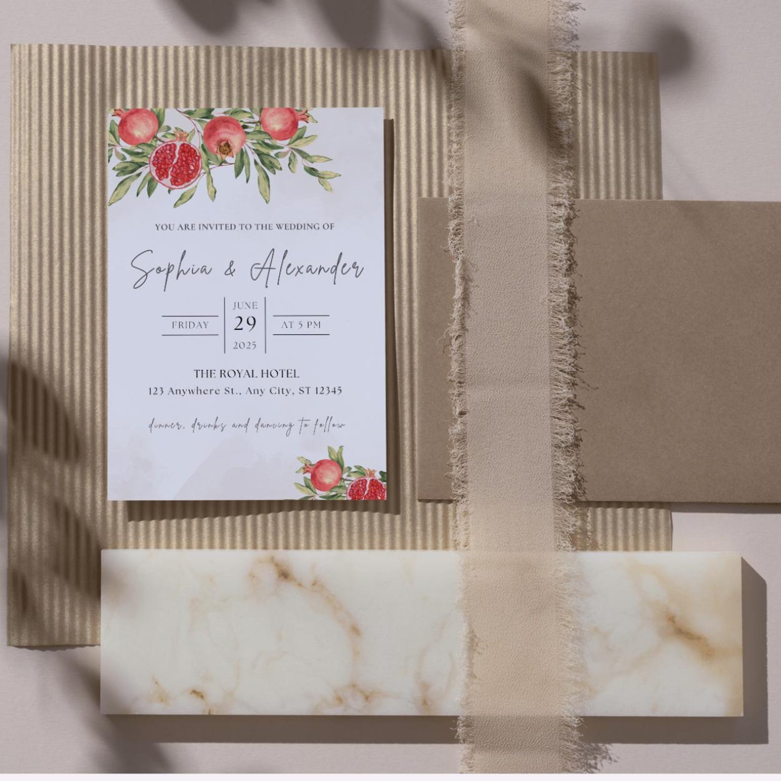 Pomegranate Wedding Invitation Template Rustic Digital Invitation ...