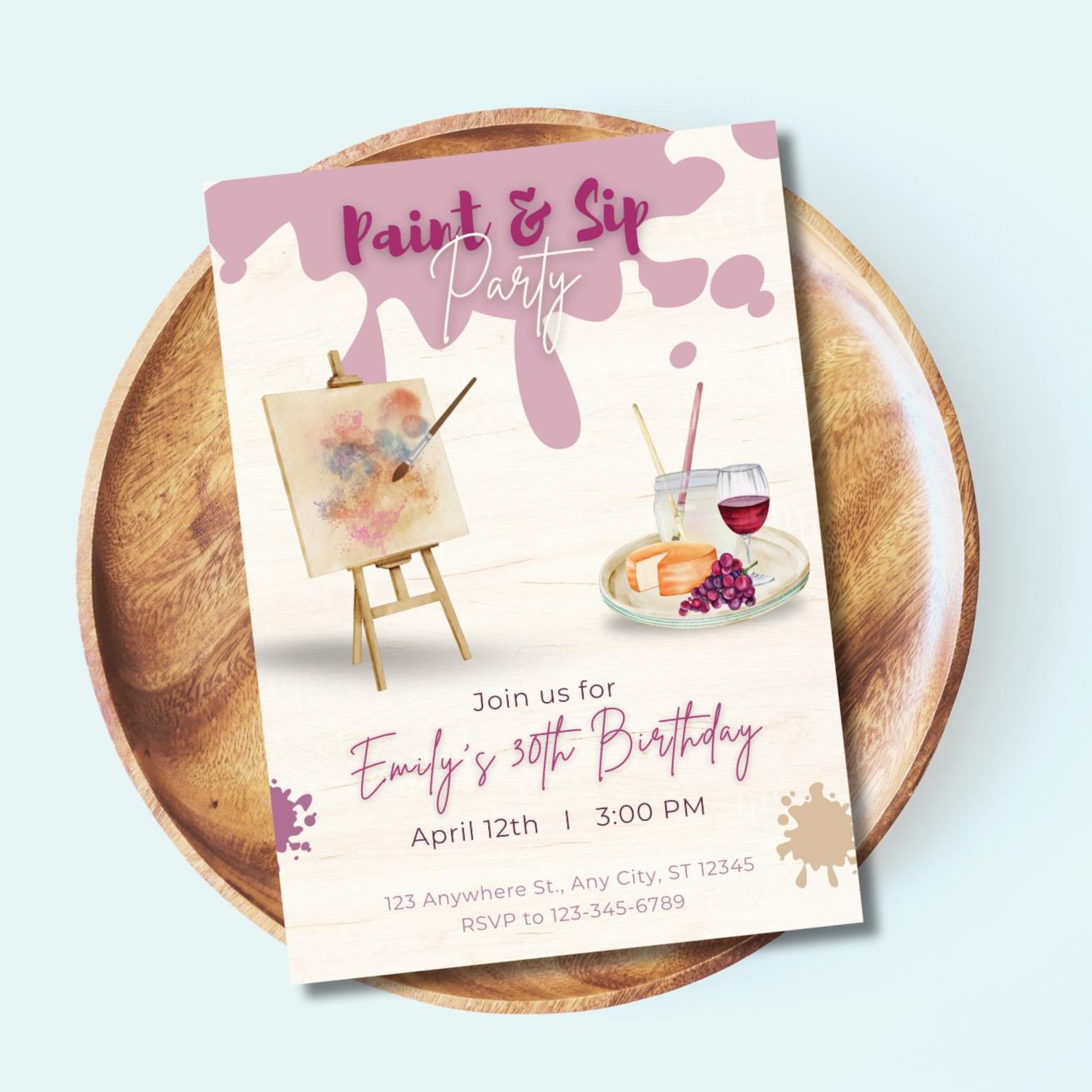 Paint and Sip Birthday Invitation Template Adult Birthday Party Invite ...
