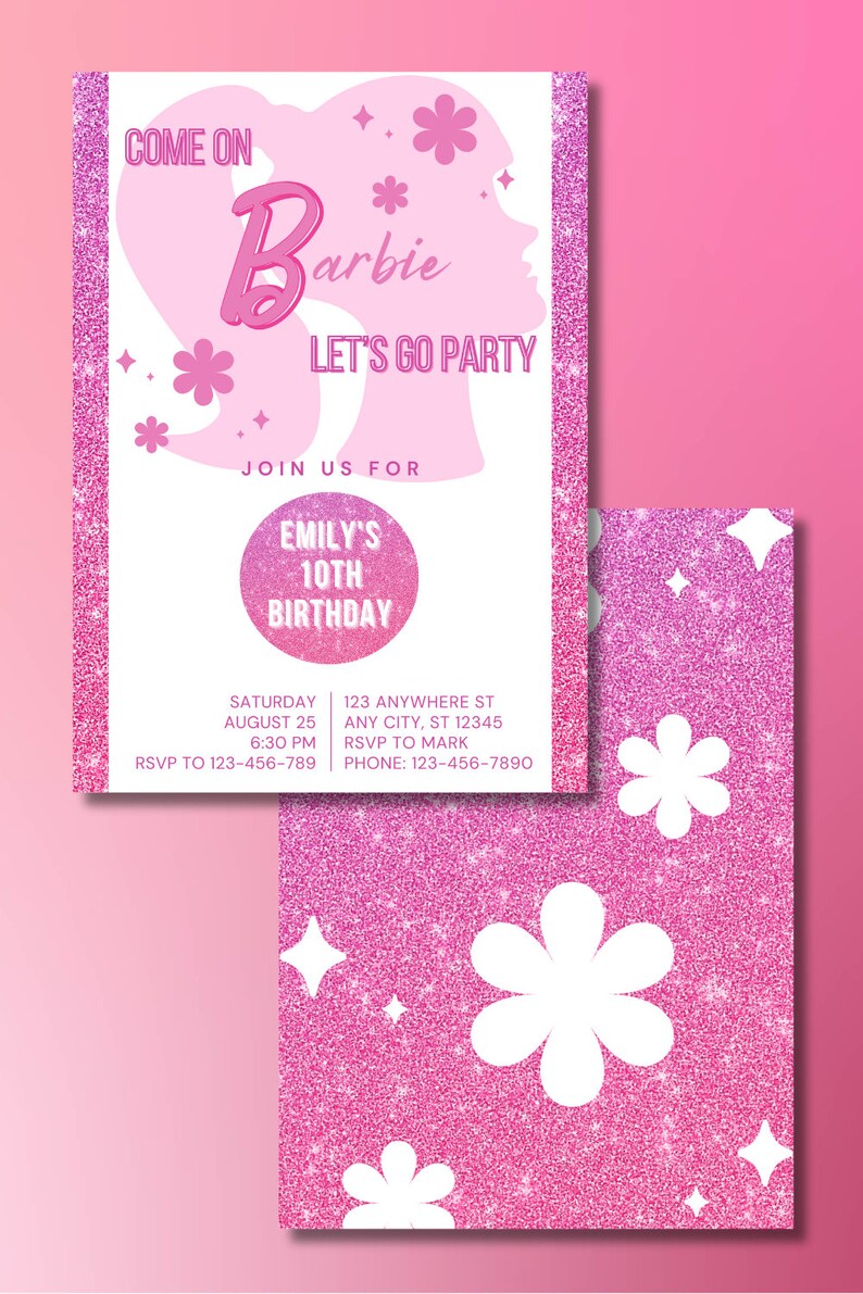 Barbi Birthday Invite Template Barbi Birthday Fantasy Girl Digital ...