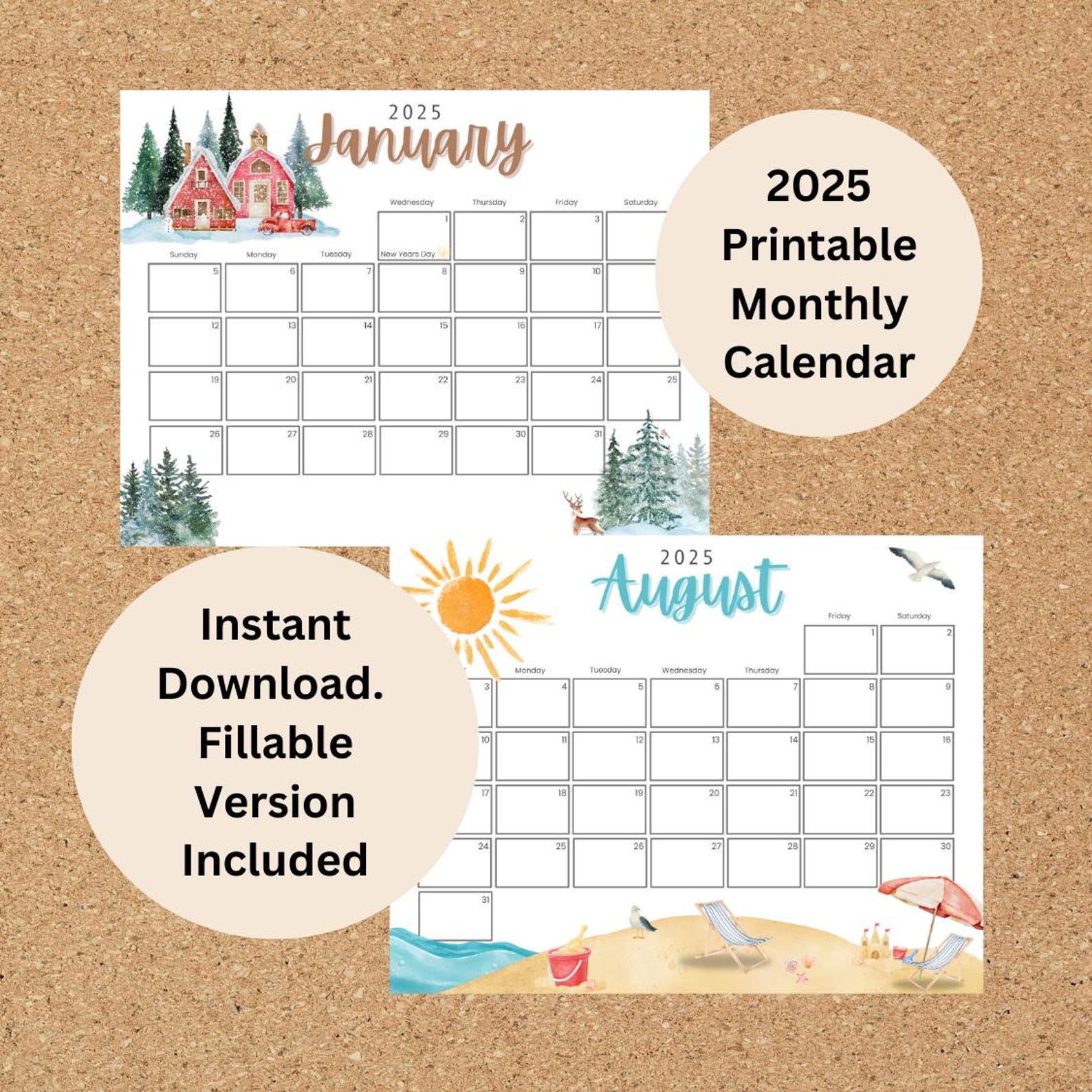 Printable Calendars 2025, Printable Kids Calendars, 2025 Fillable ...
