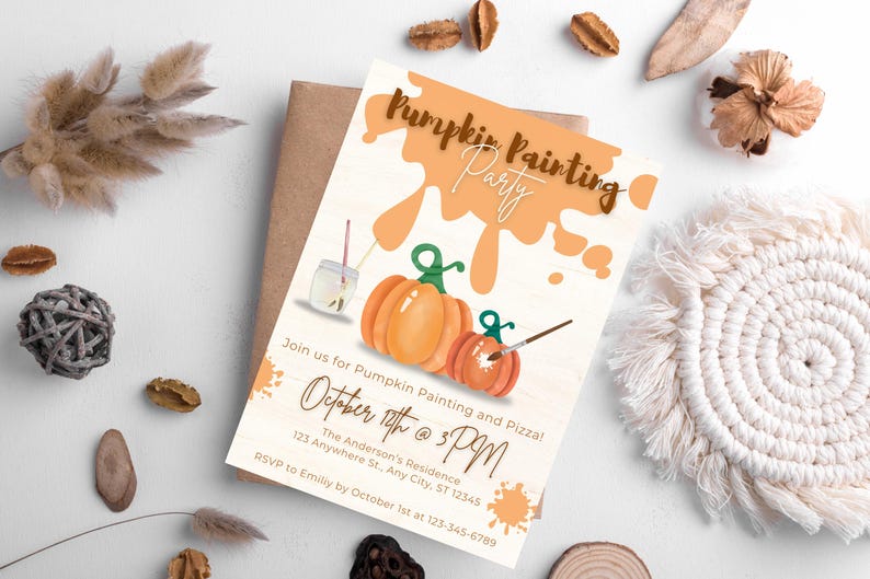 Pumpkin Painting Party Invitation Pumpkin Template October Party ...