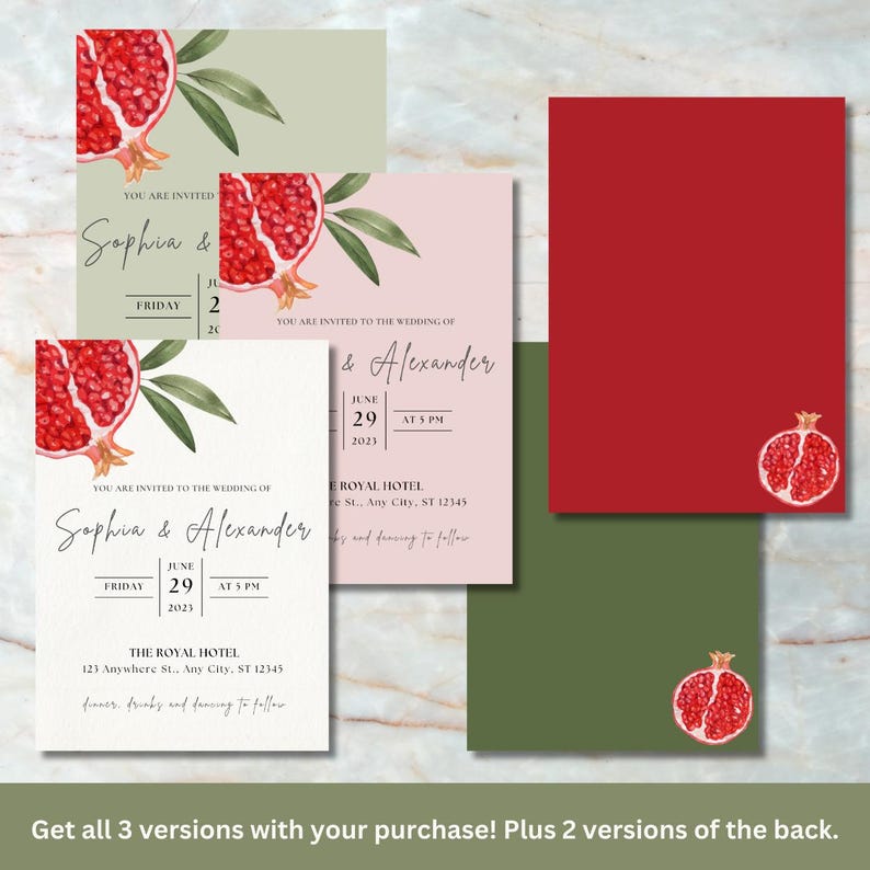 Pomegranate Wedding Invitation Template Digital Invitation Editable ...