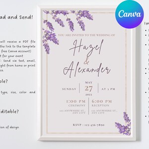 Lavender Wedding Invite Template Rustic Flower Digital Invitation ...