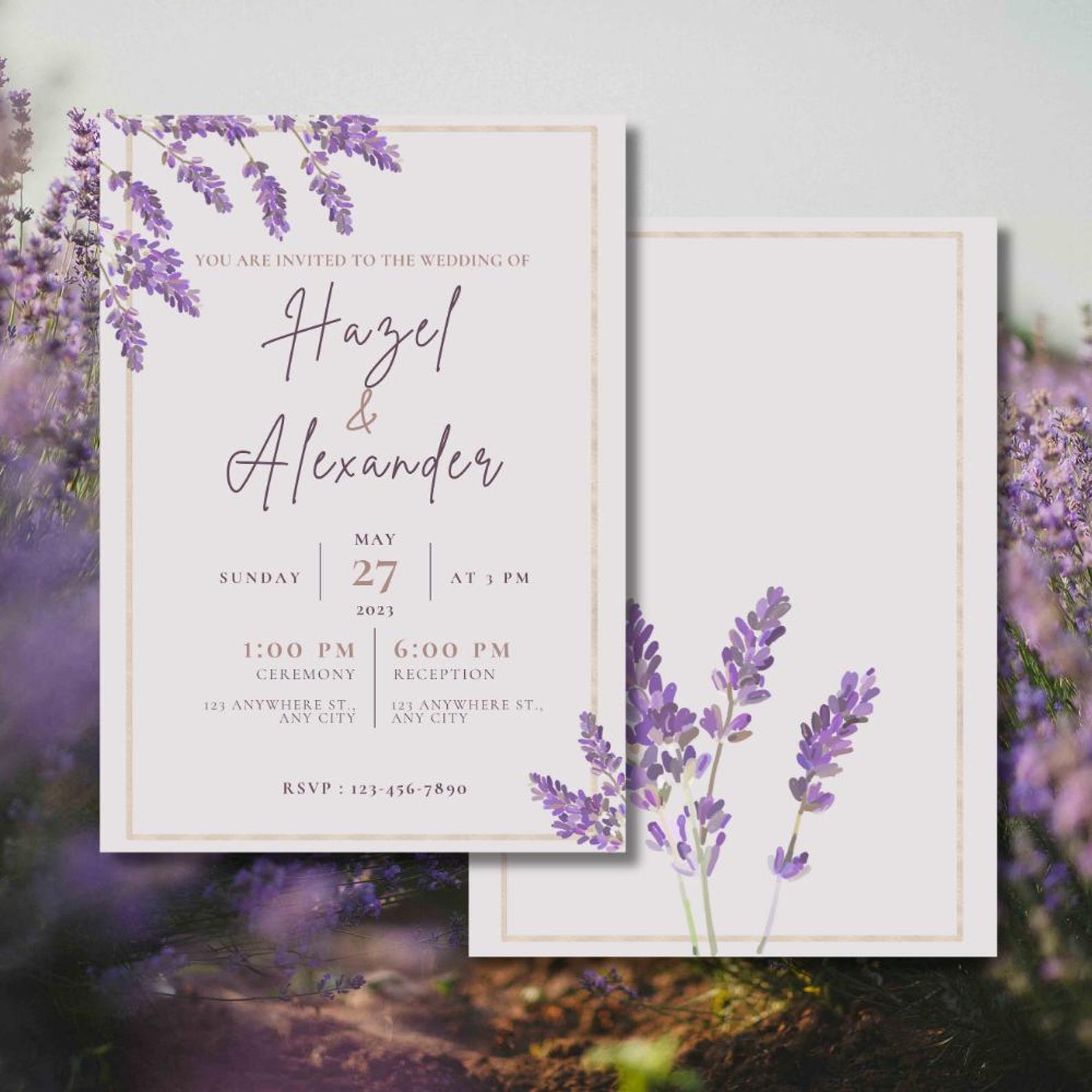 Lavender Wedding Invite Template Rustic Flower Digital Invitation ...