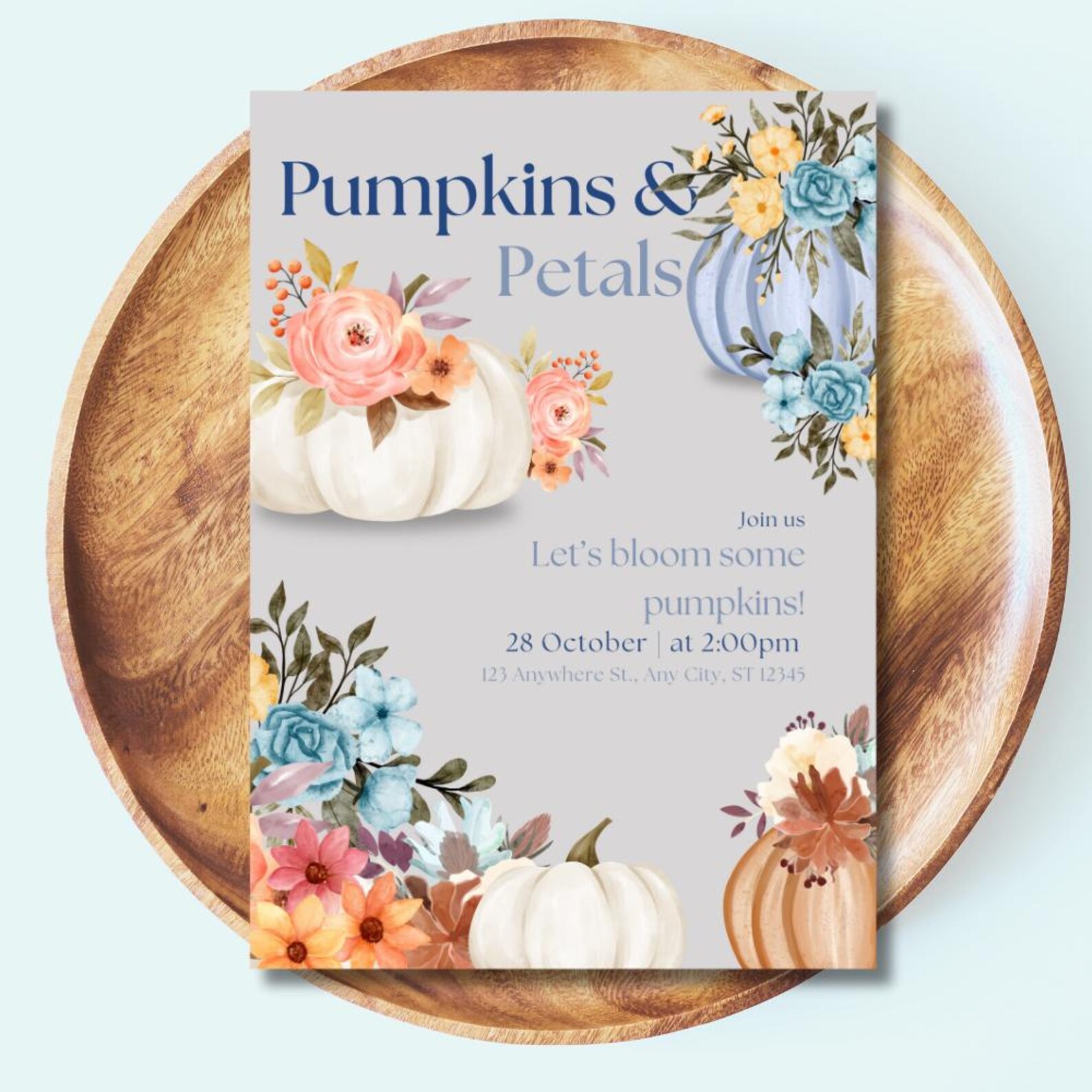 Pumpkin and Petals Bridal Shower Invitation Editable Template Flower ...