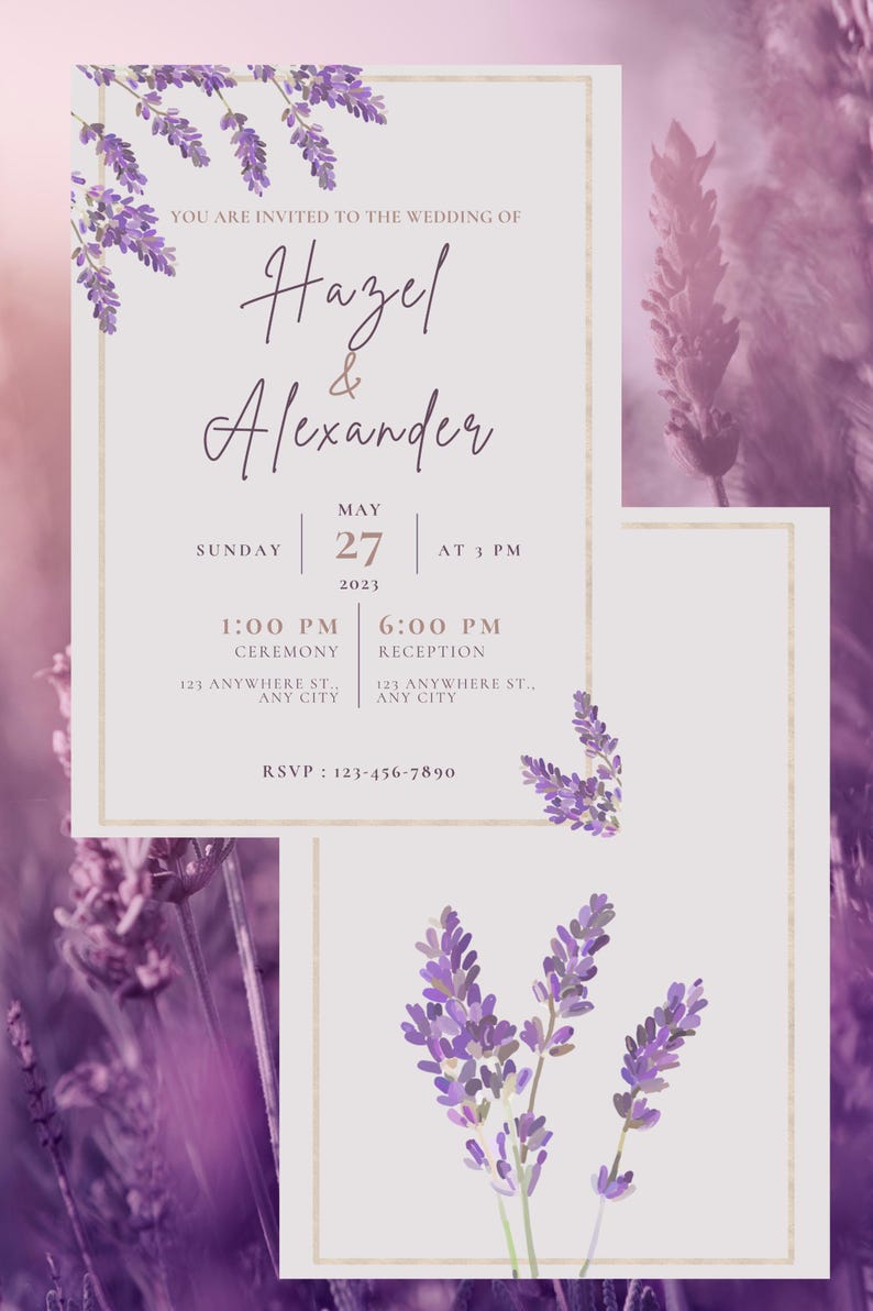 Lavender Wedding Invite Template Rustic Flower Digital Invitation ...