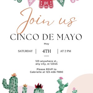 Cinco De Mayo Invitation Fiesta Birthday Template Cactus Fiesta Party ...
