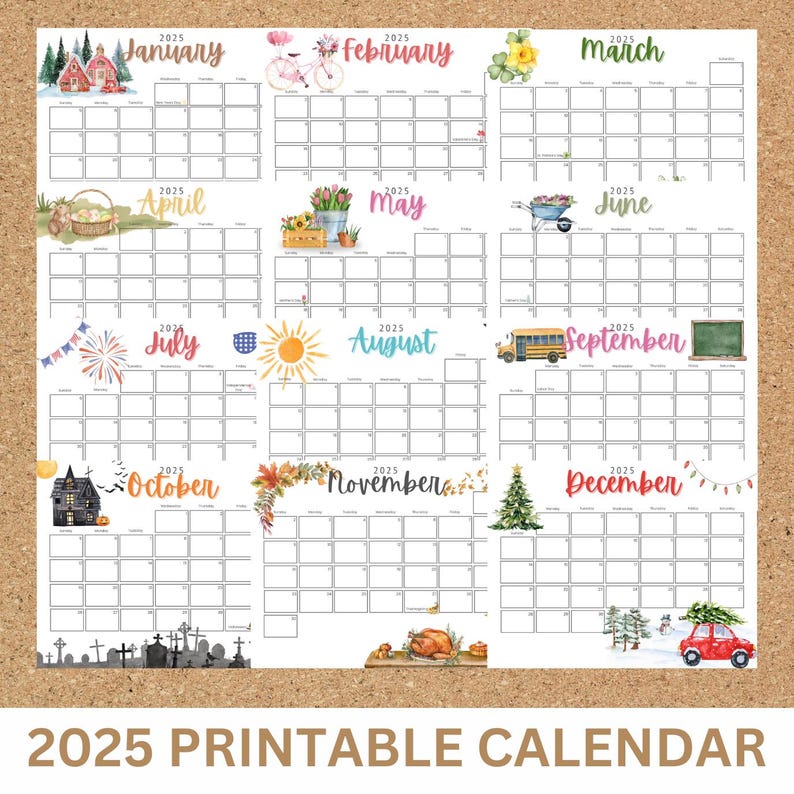 Printable Calendars 2025, Printable Kids Calendars, 2025 Fillable ...