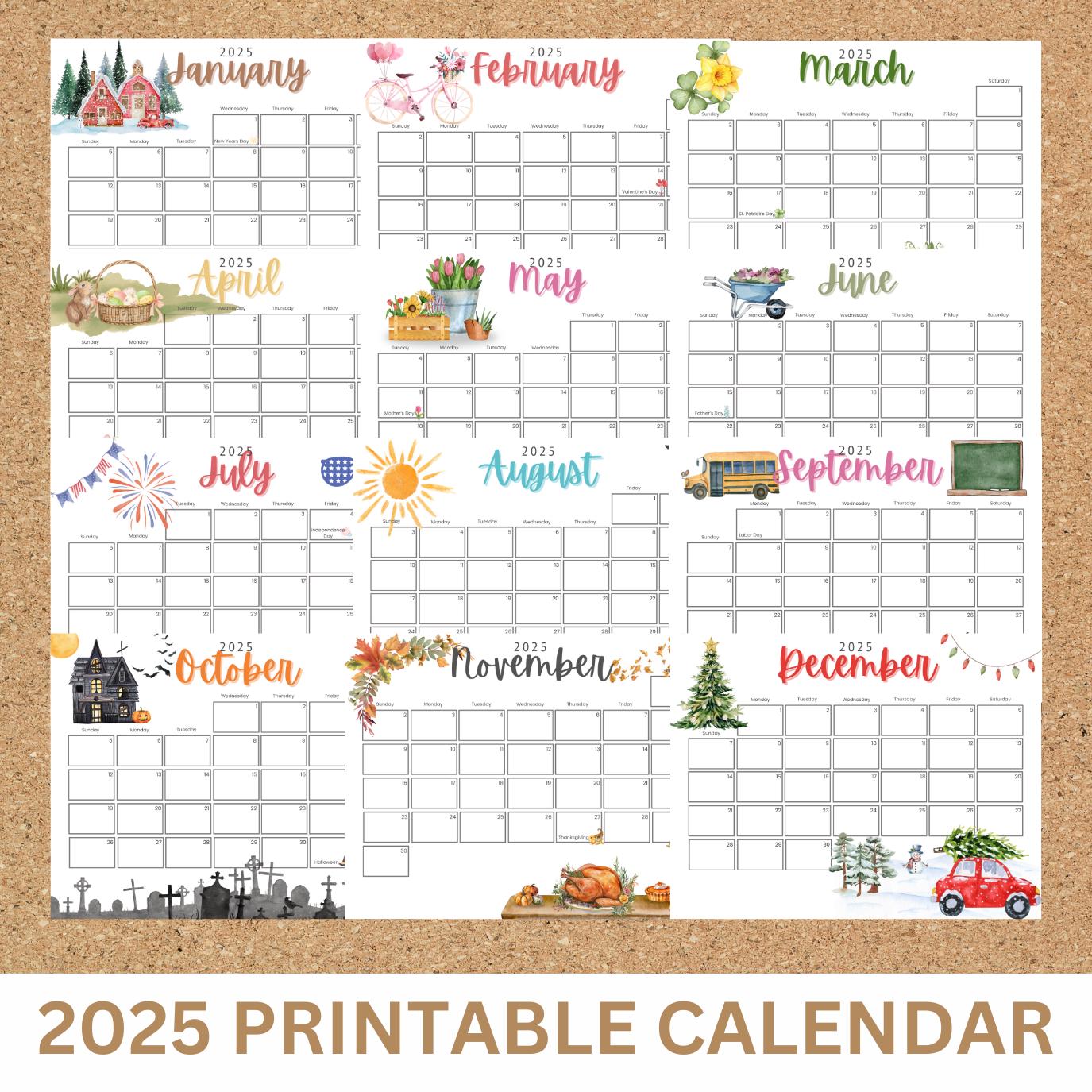 Printable Calendars 2025, Printable Kids Calendars, 2025 Fillable ...
