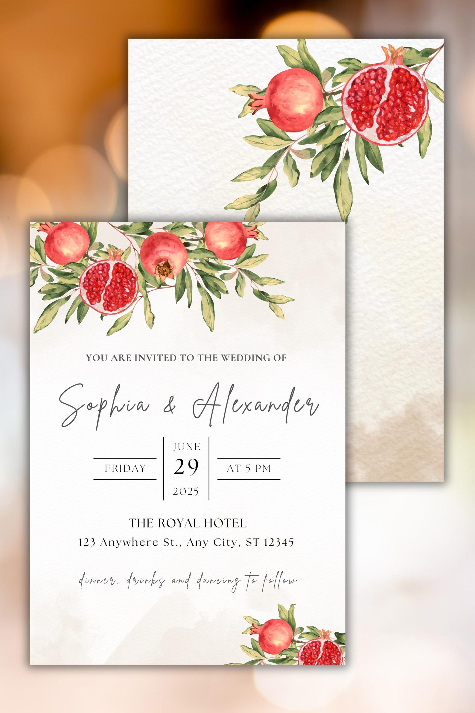 Pomegranate Wedding Invitation Template Rustic Digital Invitation ...