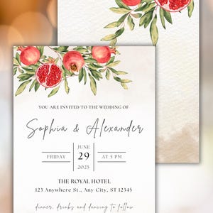 Pomegranate Wedding Invitation Template Rustic Digital Invitation ...