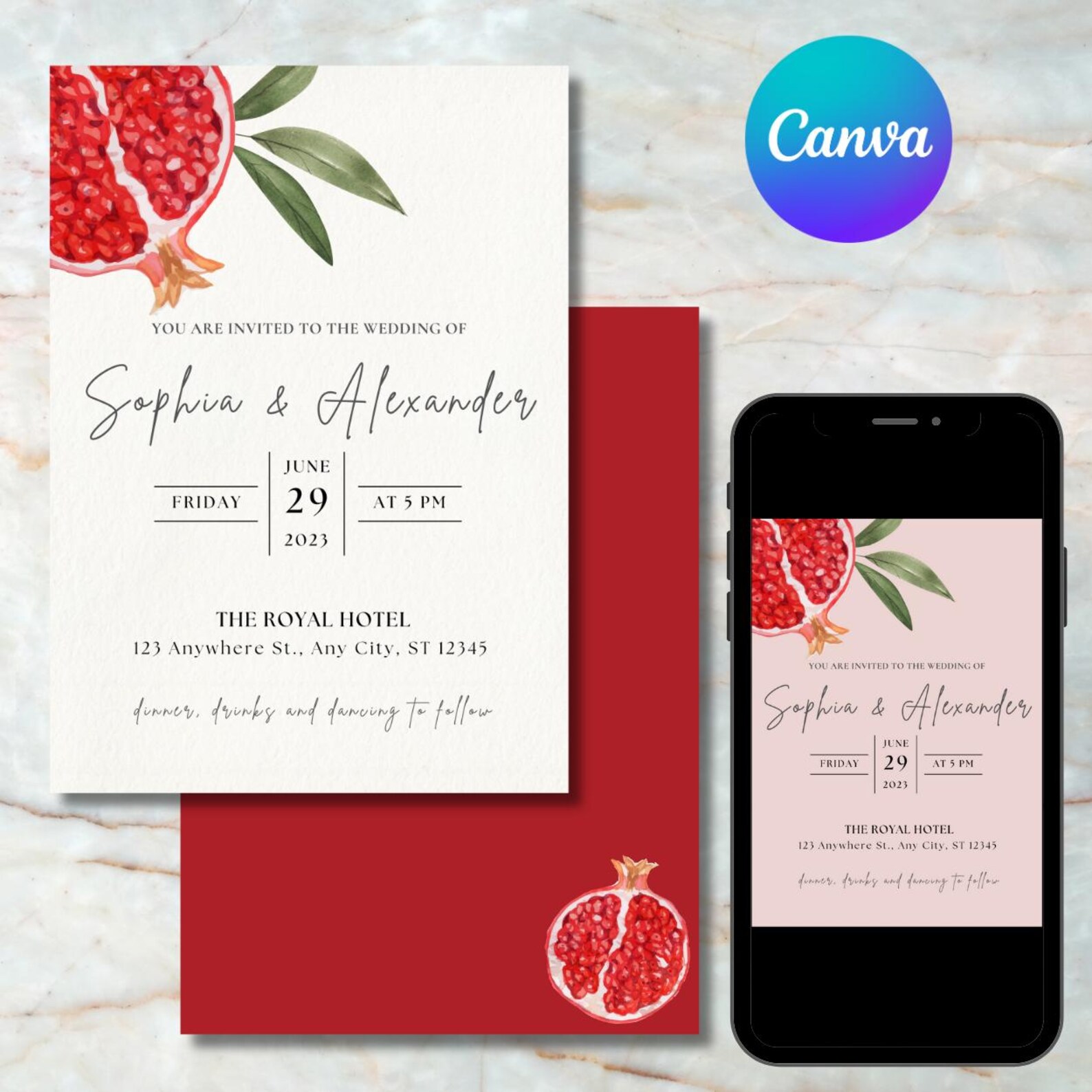 Pomegranate Wedding Invitation Template Digital Invitation Editable ...